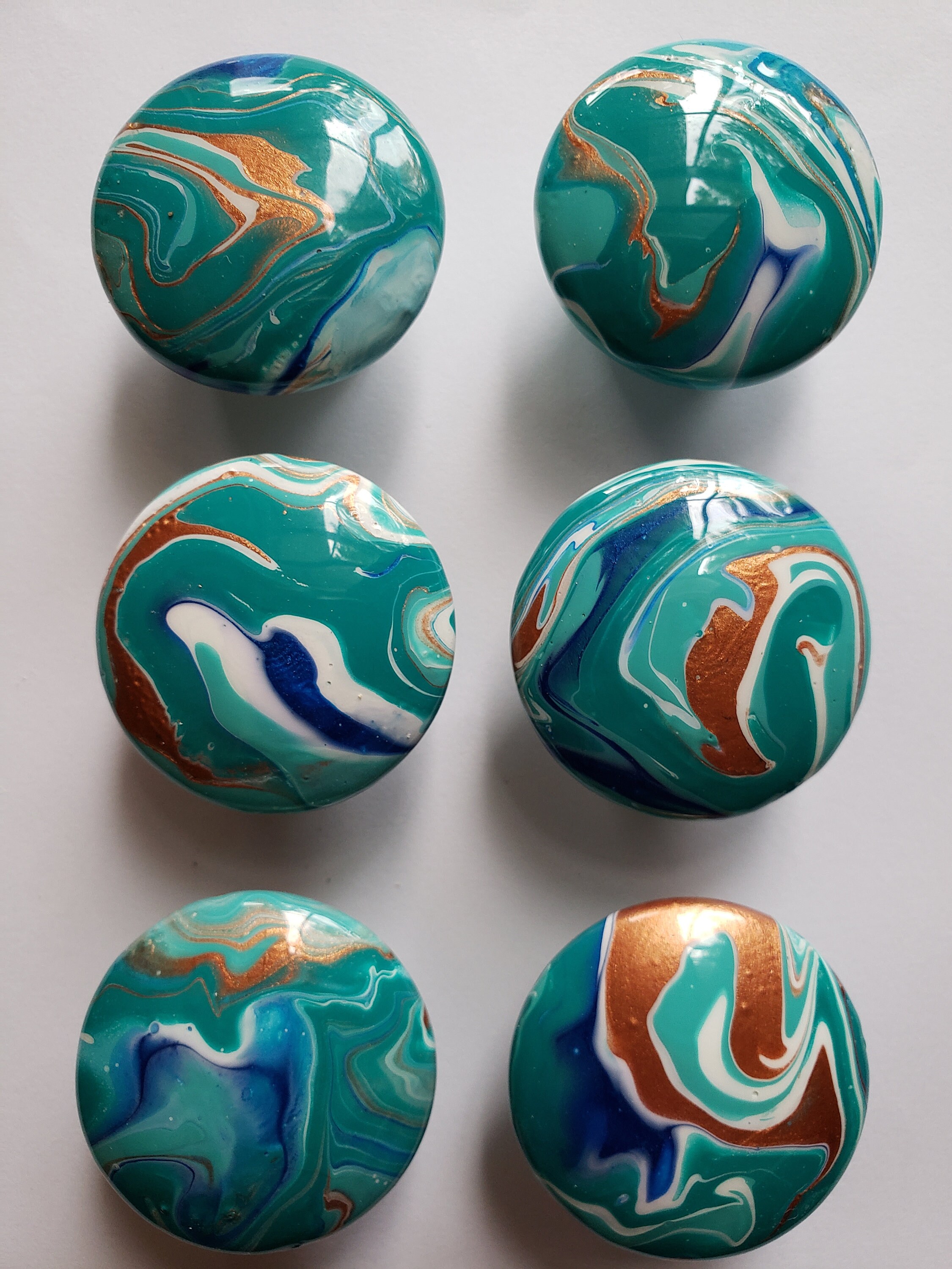 Cabinet Door Knobs Hand Painted White Aqua Turquoise Copper | Etsy