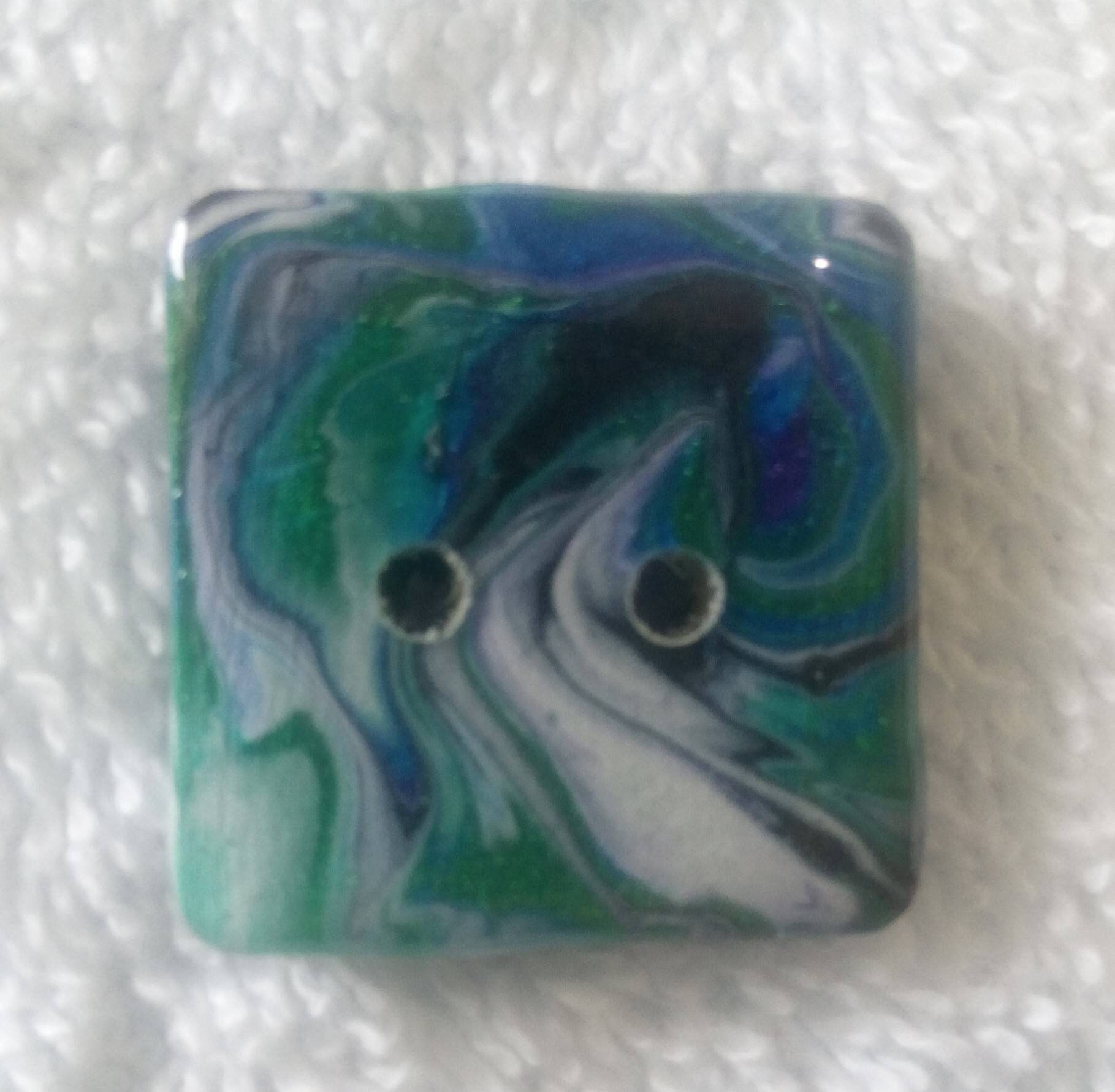 Hand Painted Wood Buttons Acrylic White Metallic Blue Black | Etsy