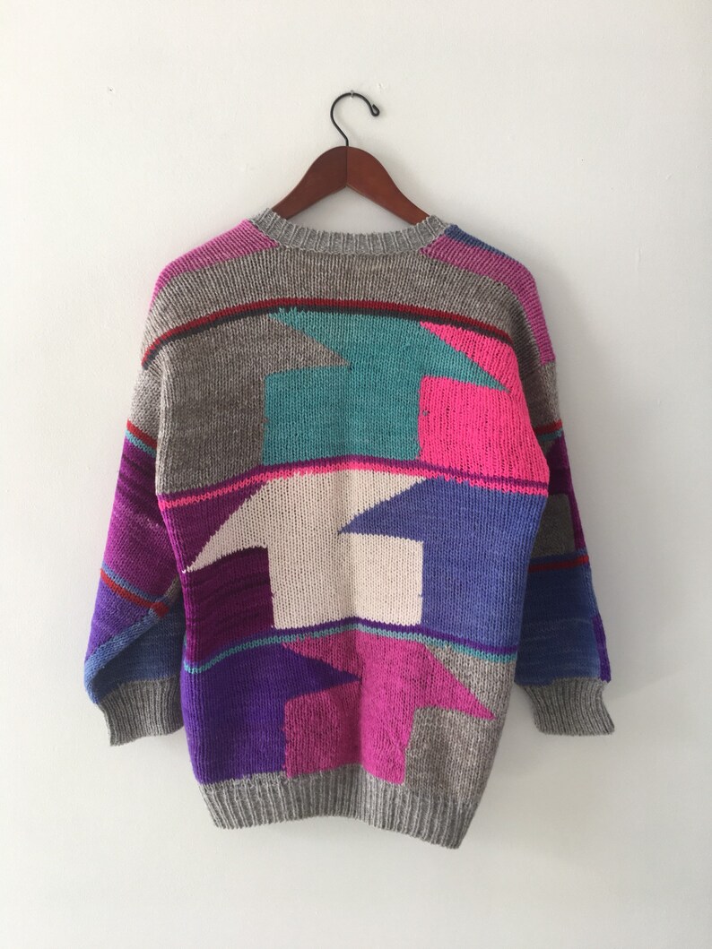 Vintage Handmade Ecuadorian Wool Sweater // Pink, Grey Geometric Color ...