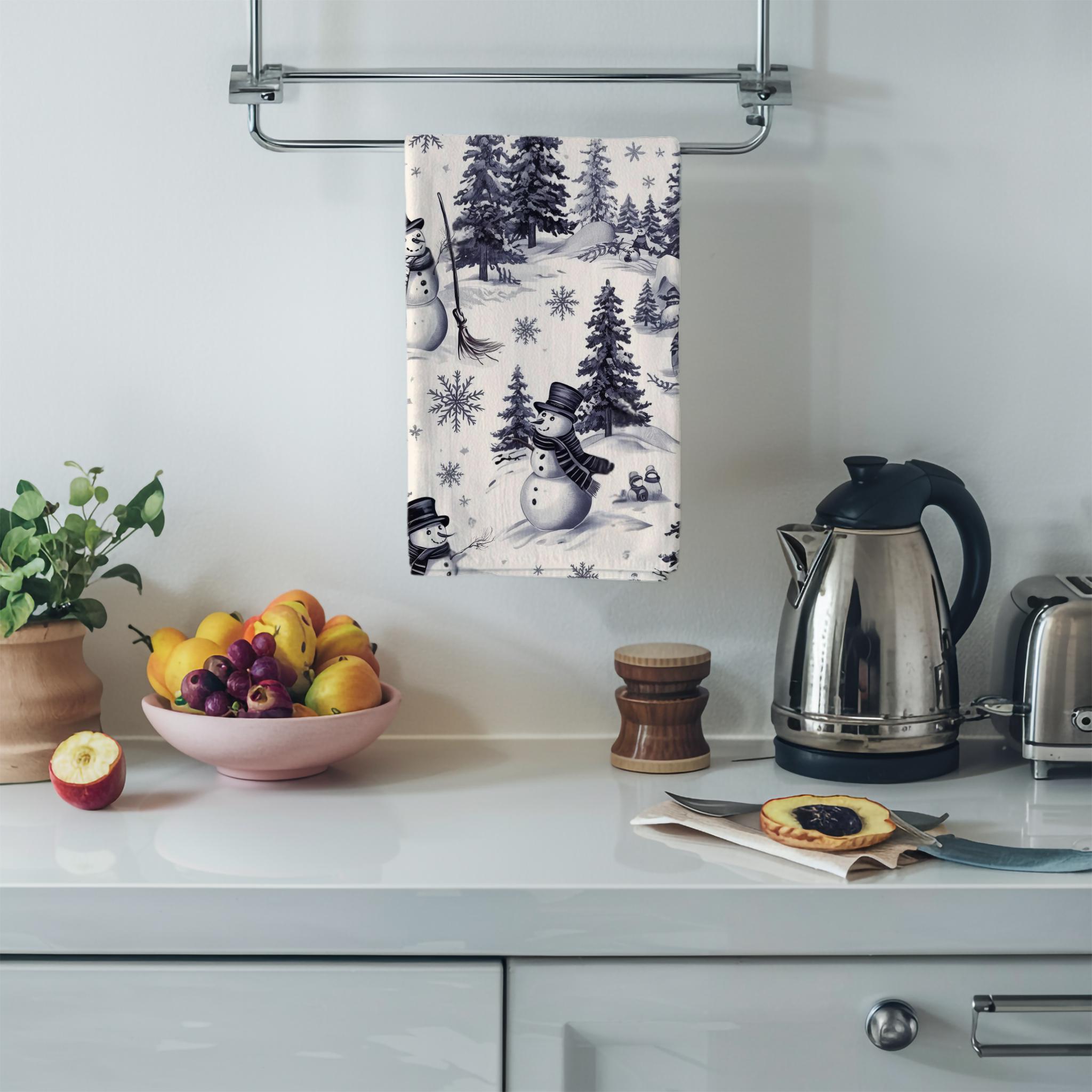 Christmas Tea Towel, Snowman Toile Kitchen Towel, Vintage Style ...