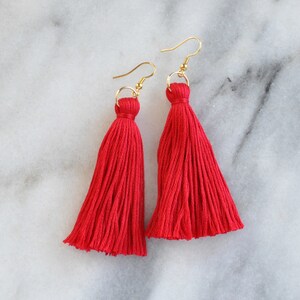 Red Tassel Earrings, Mini Tassel Earrings, Boho Earrings, Long Tassel ...
