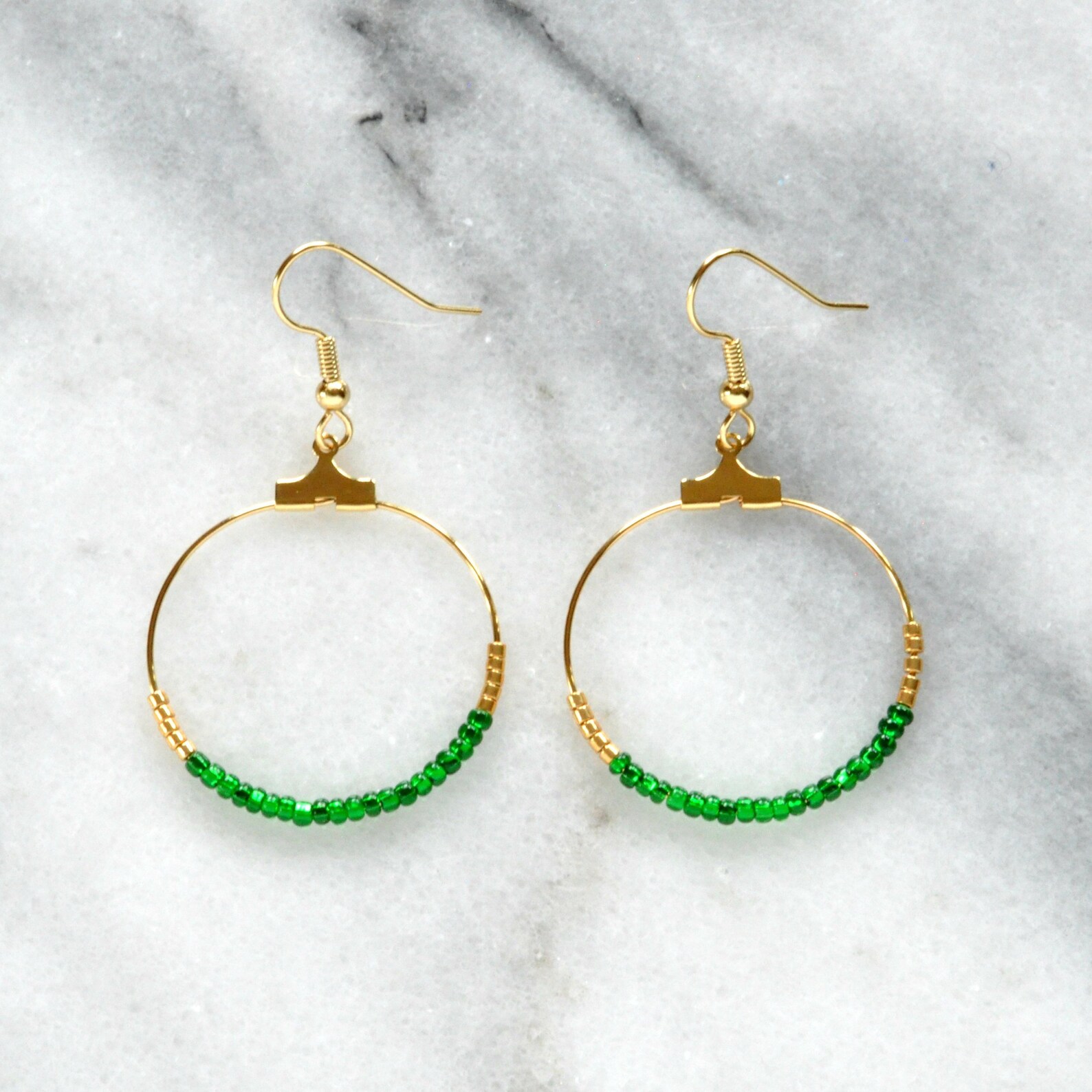 Green Beaded Hoop Earrings, Green Beaded Earrings, St. Patrick's Day ...
