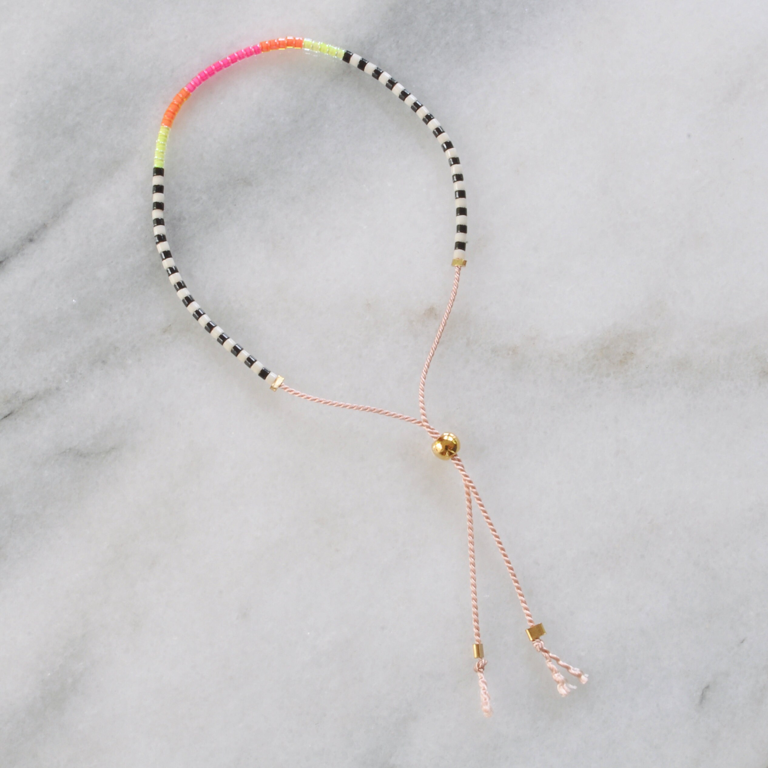 Neon String Bracelet, Seed Bead Bracelet, Tiny Beaded Bracelet, Black ...