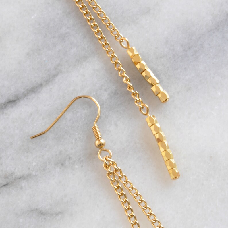 Double Chain Earrings Gold Chain Earrings Amazonite | Etsy