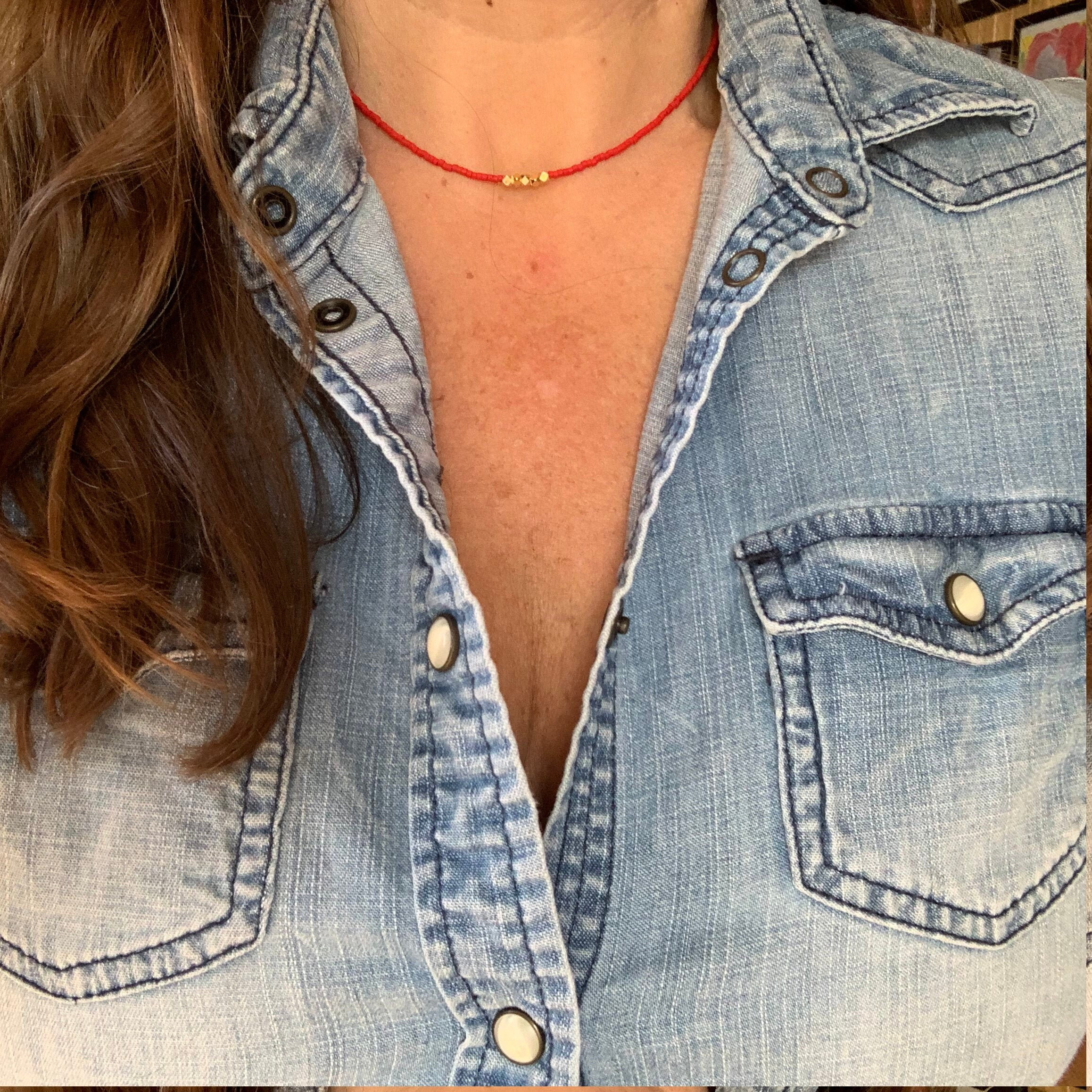 Red Choker Necklace Gold Bead Choker Minimalist Choker | Etsy