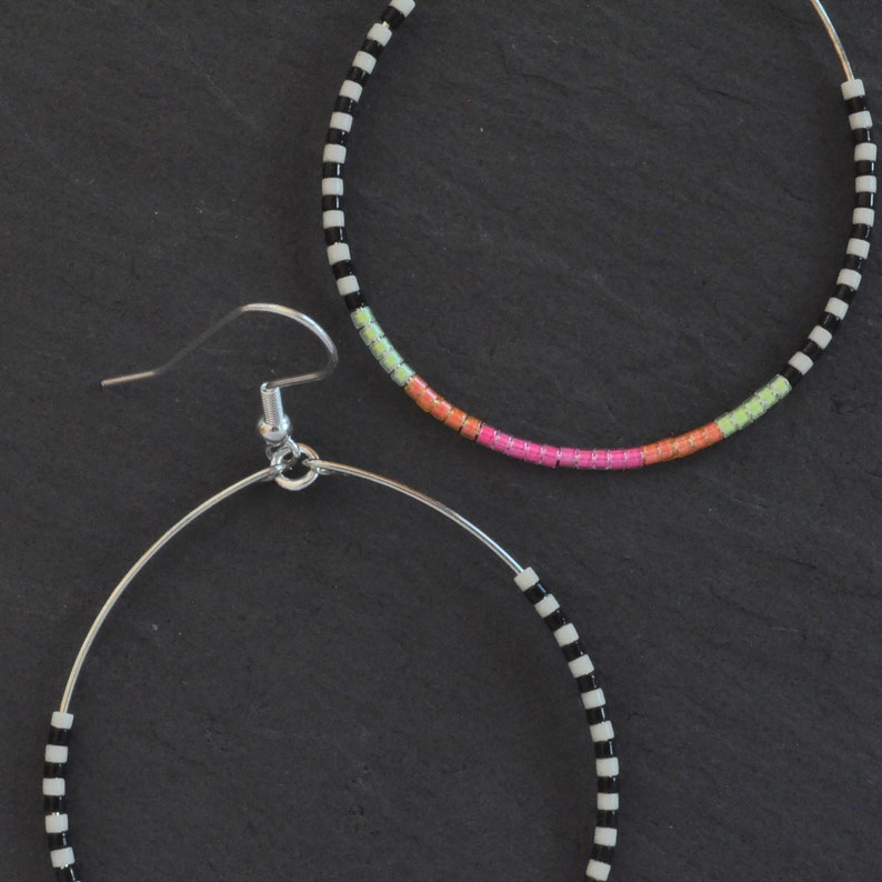 Silver Beaded Hoop Earrings Seed Bead Hoops Beaded Earrings | Etsy