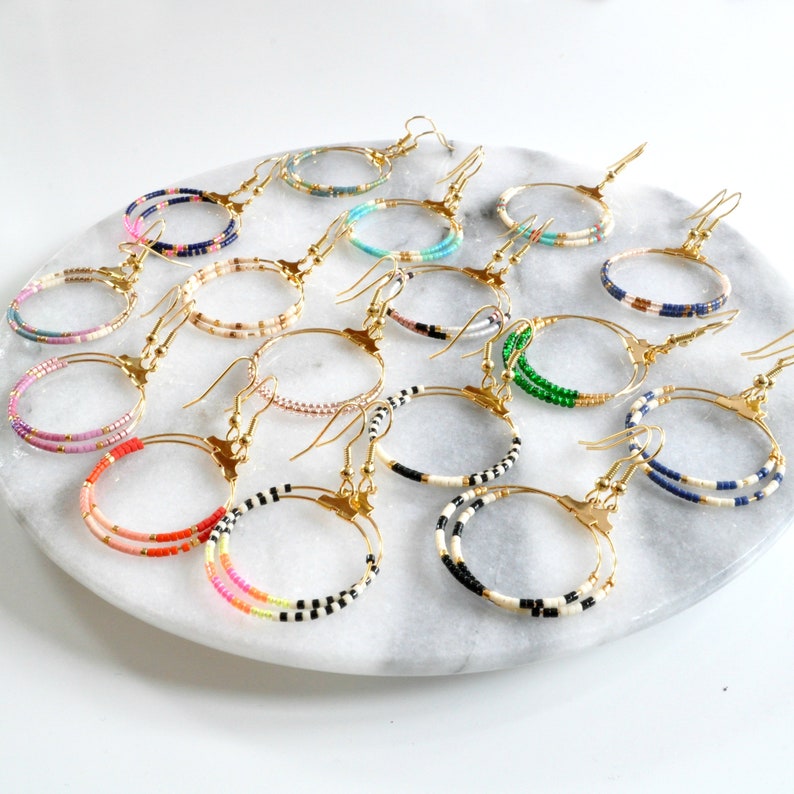 Seed Bead Hoop Earrings Beaded Hoop Earrings Gold Beaded - Etsy