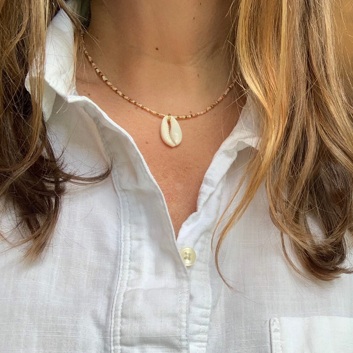 Seashell Choker Necklace, Cowrie Shell Choker, Cowrie Choker, Beaded ...