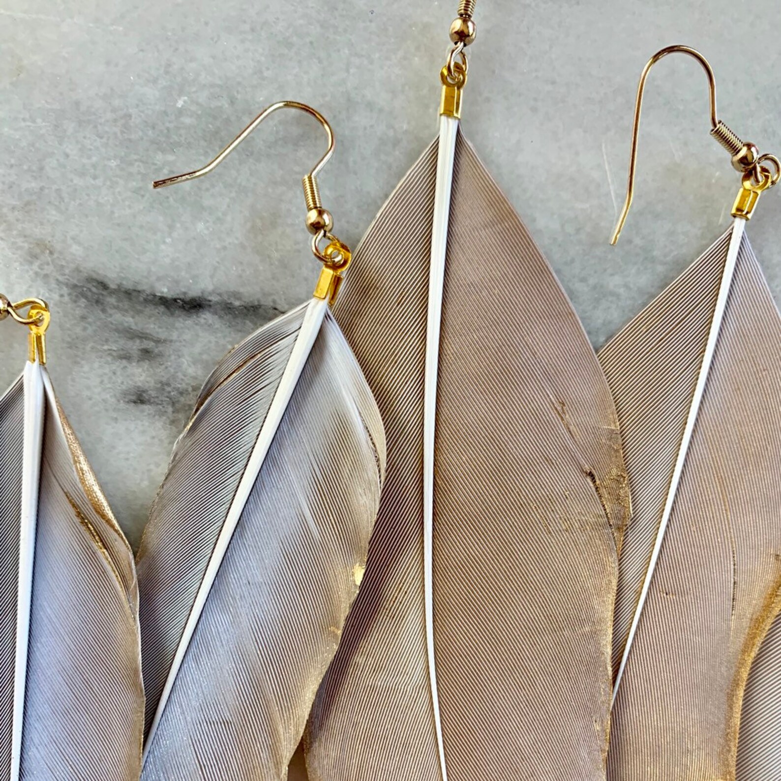 Huge Gold Feather Earrings Gold Dipped Feather Tassel - Etsy