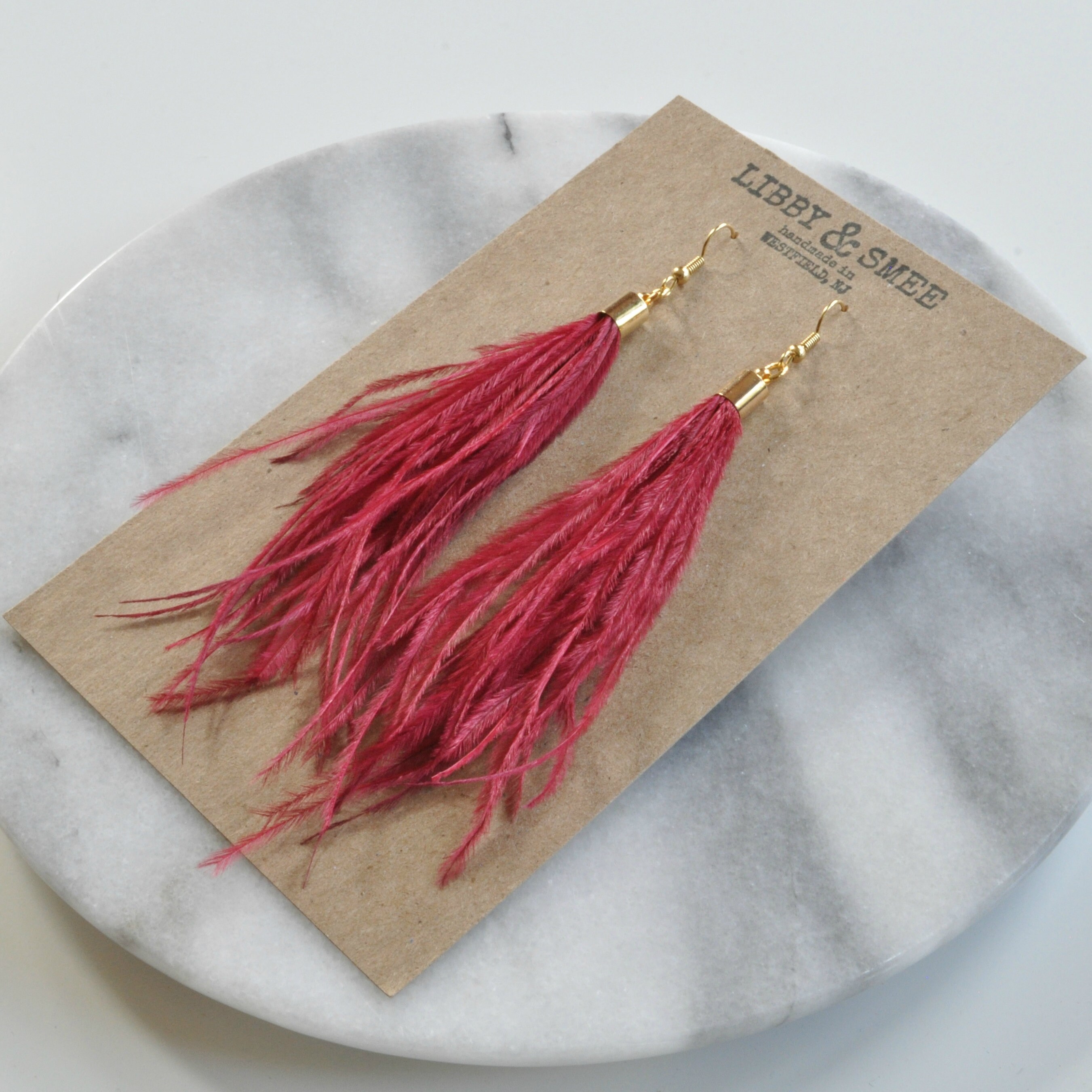Dark Red Feather Earrings, Red Tassel Earrings, Bohemian Earrings, Long ...