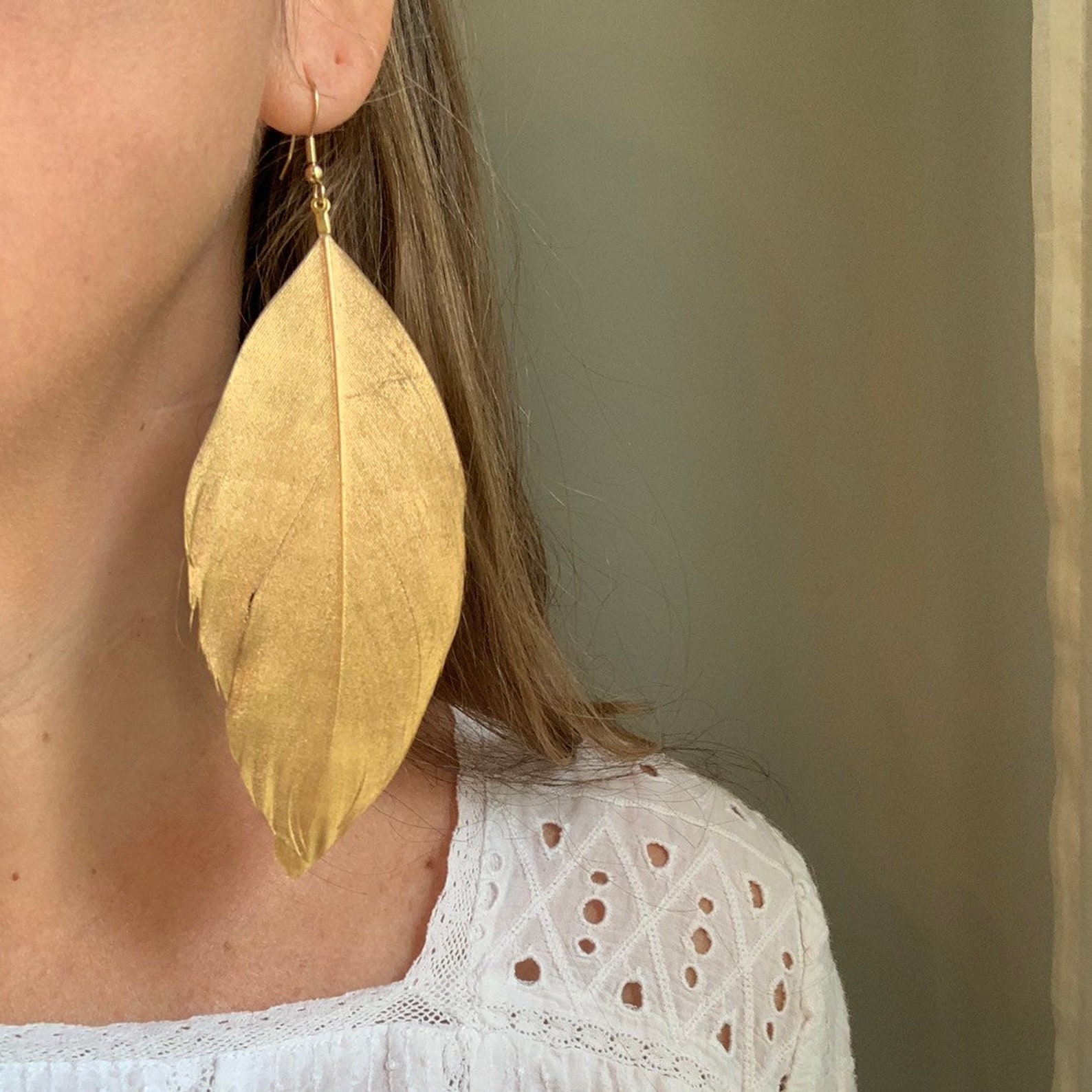 Huge Gold Feather Earrings Gold Dipped Feather Tassel - Etsy