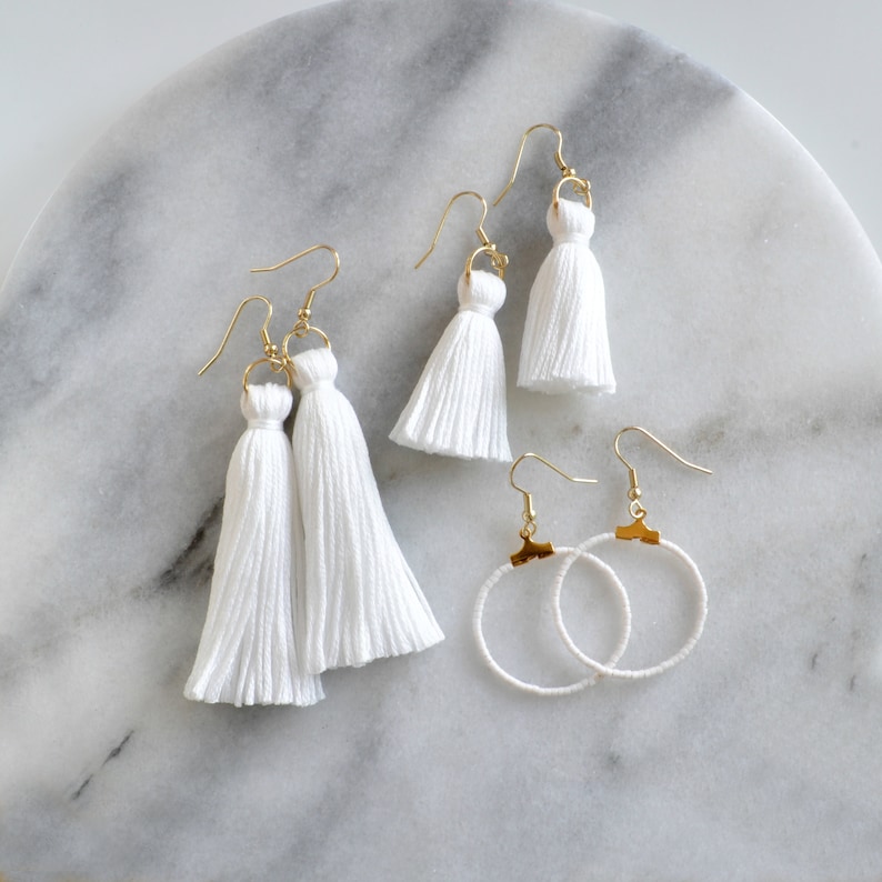 White Earrings, White Hoop Earrings, Bridal Earrings, Wedding Earrings ...