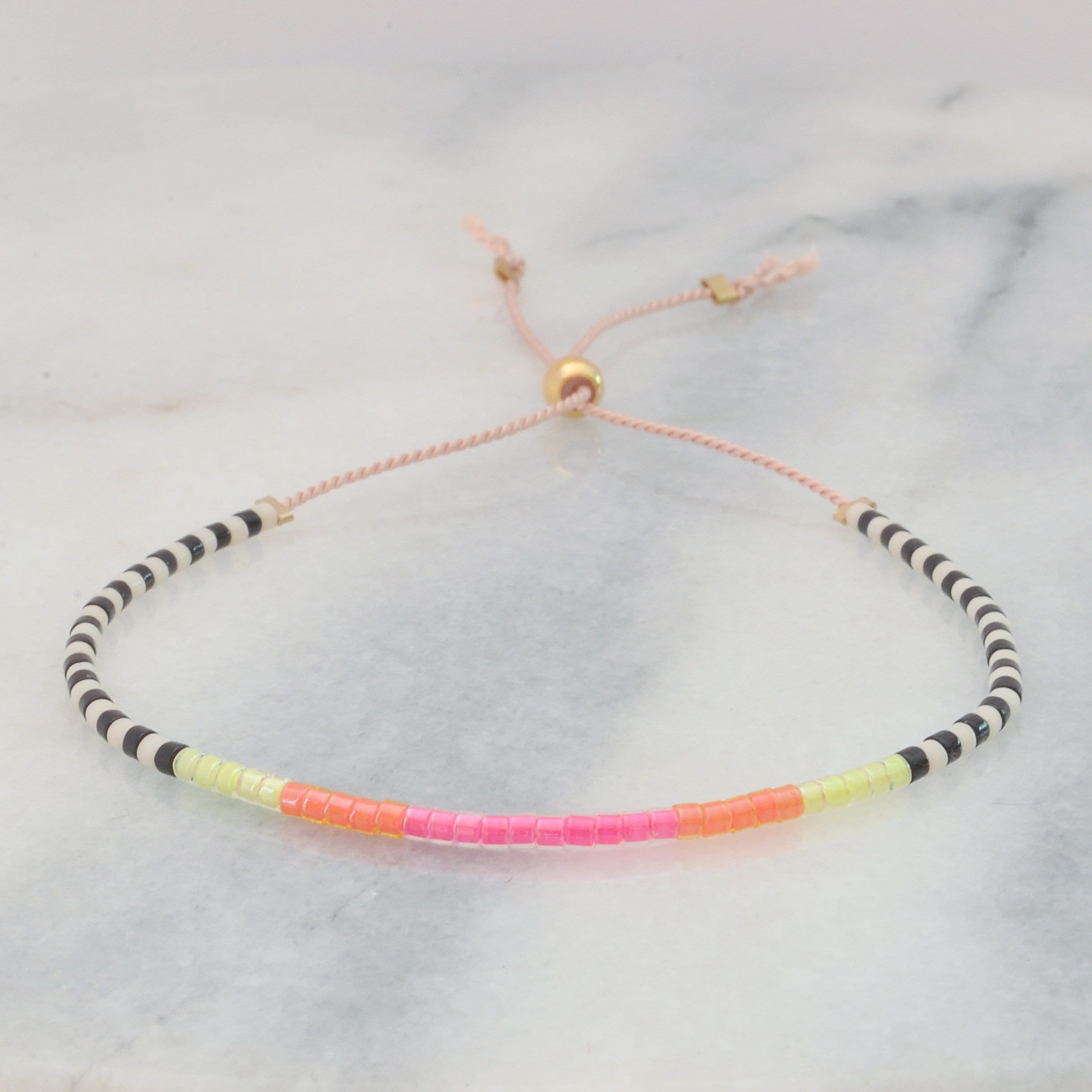 Neon String Bracelet, Seed Bead Bracelet, Tiny Beaded Bracelet, Black ...