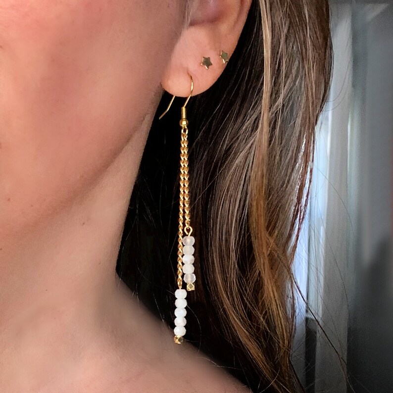 Double Chain Earrings, Gold Chain Earrings, Amazonite Malachite Pyrite ...