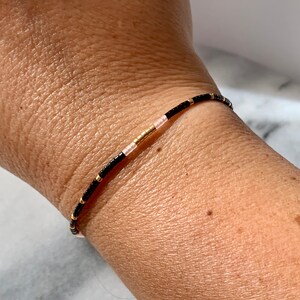 Black and Gold String Bracelet, Seed Bead Bracelet, Tiny Bead Bracelet ...