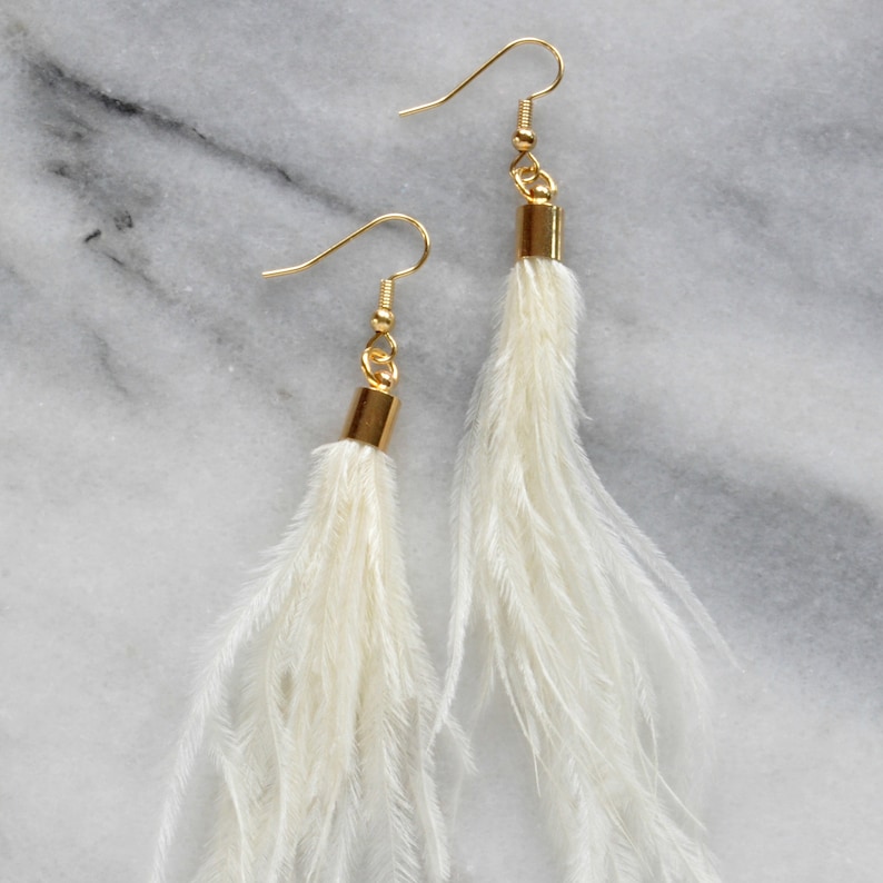 Ivory Feather Earrings White Feather Earrings Boho Earrings | Etsy