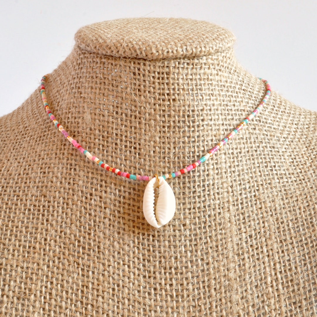 Seashell Choker Necklace, Cowrie Shell Choker, Cowrie Choker, Beaded ...