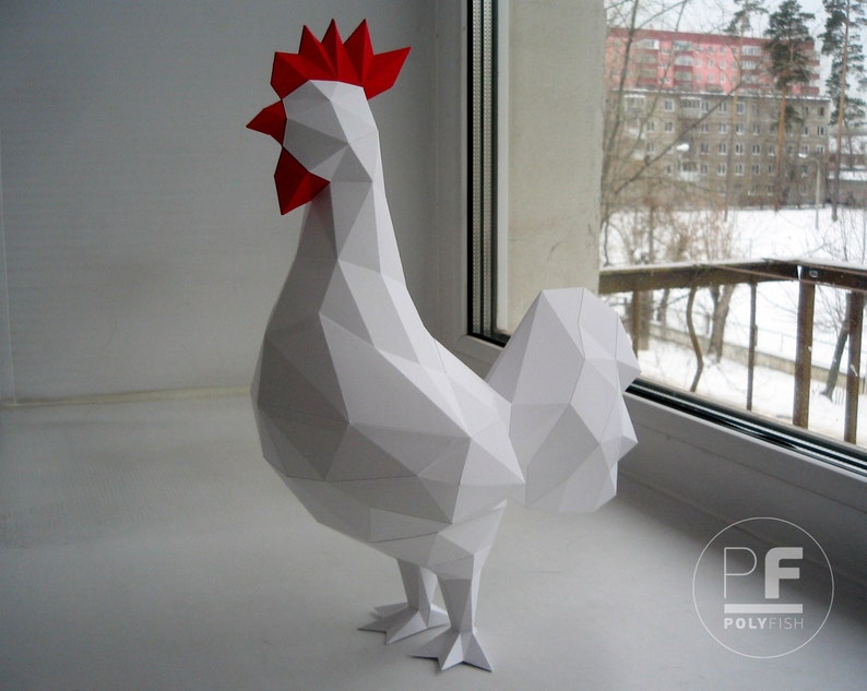 Rooster polygonal papercraft lowpoly DIY template PDF | Etsy