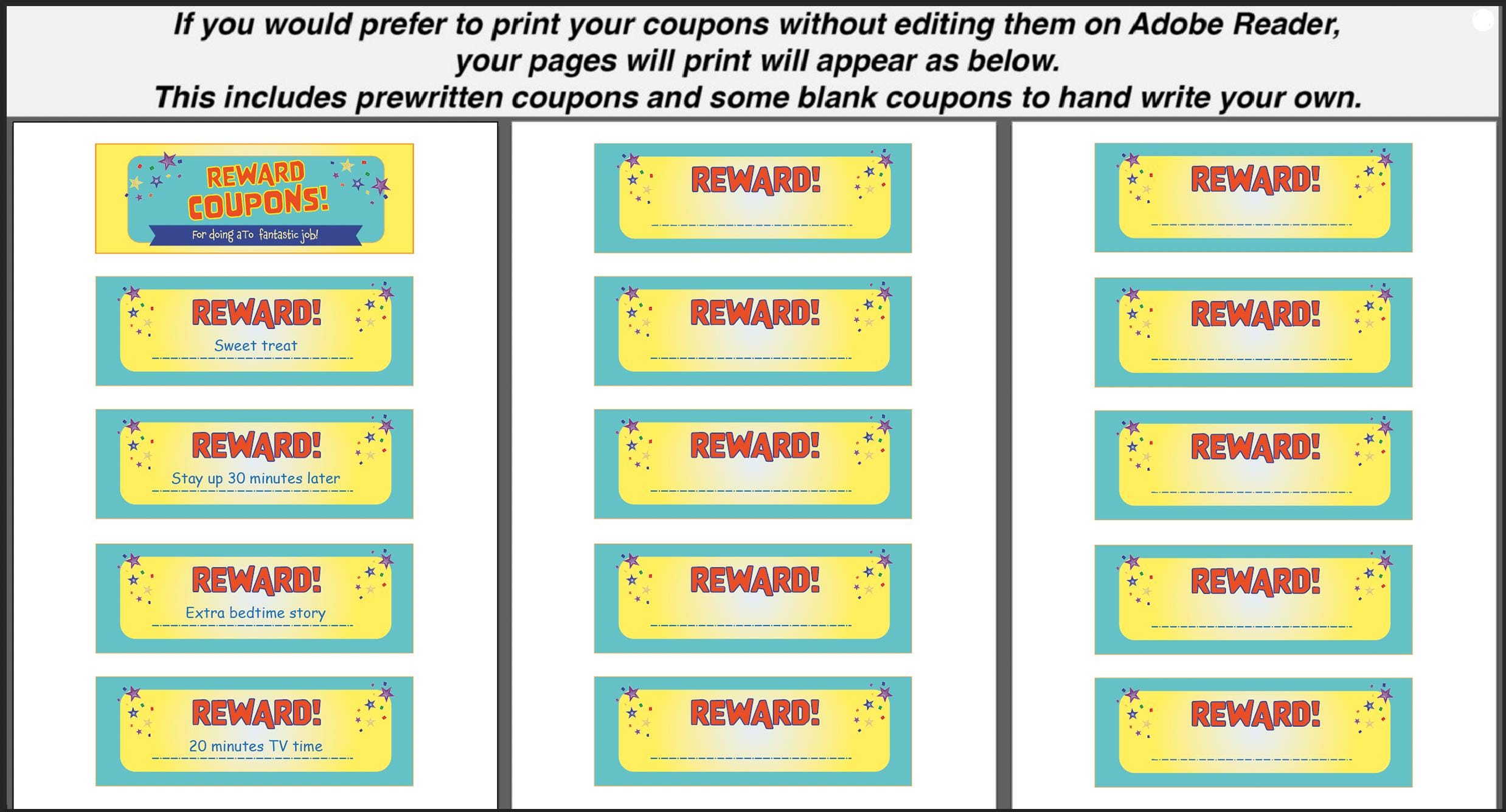 Printable 'reward Coupons' (editable PDF) Instant Download - Etsy