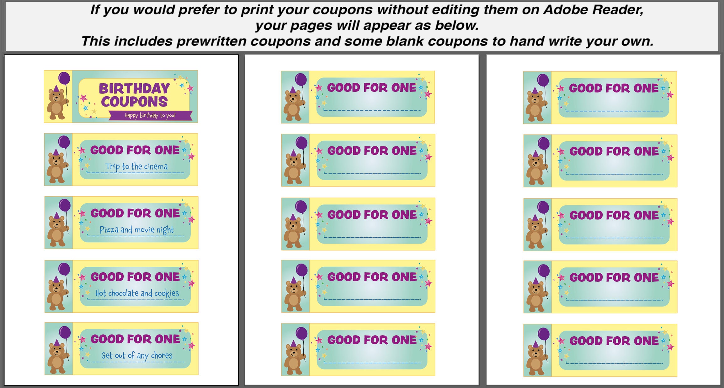 Printable Birthday Coupons (editable PDF) Instant Download - Etsy