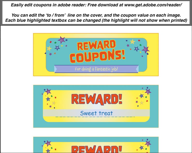 Printable 'reward Coupons' (editable PDF) Instant Download - Etsy
