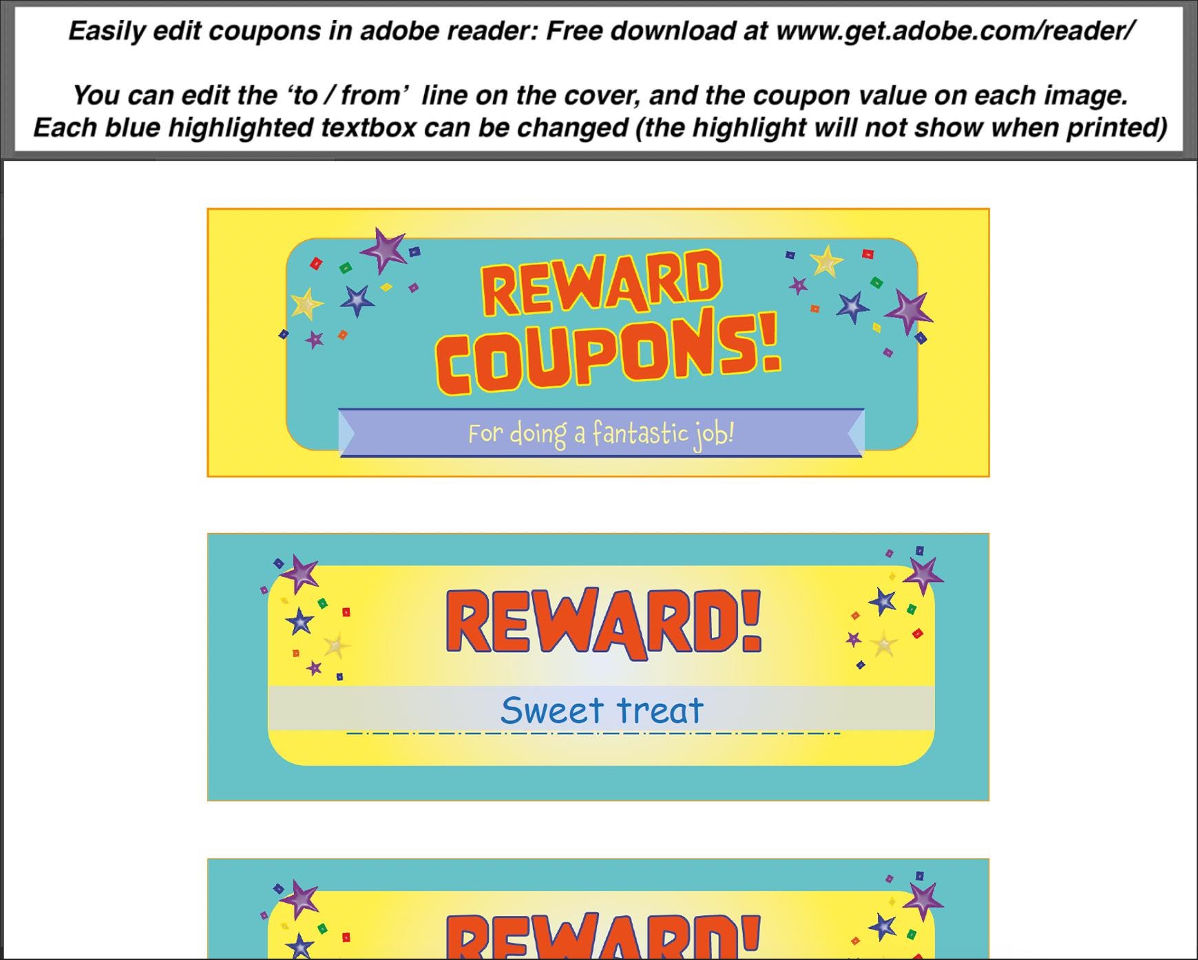 Printable 'reward Coupons' (editable PDF) Instant Download - Etsy