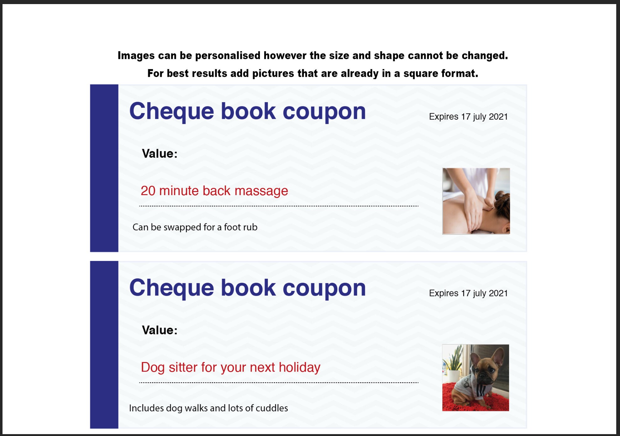 Printable 'cheque Book' Coupons (editable PDF) Instant Download - Etsy