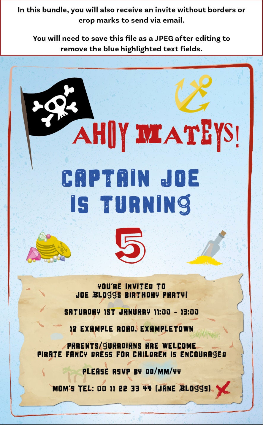Printable Birthday Party Bundle! - Pirate (editable PDF) Instant ...