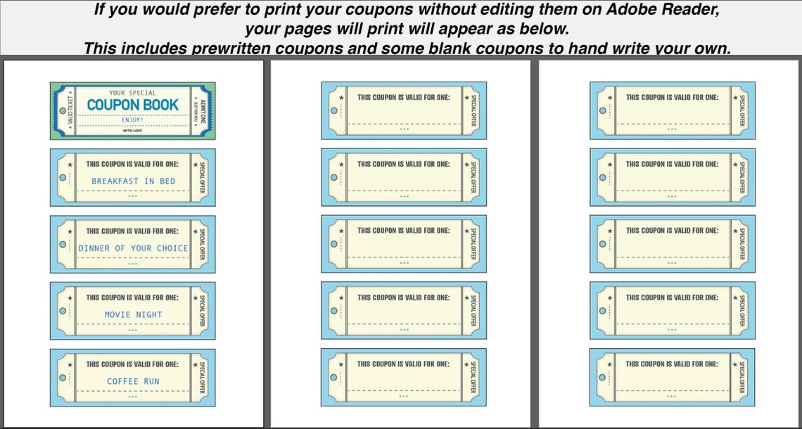 Printable Coupons 'retro Cinema' (editable PDF) Instant Download - Etsy