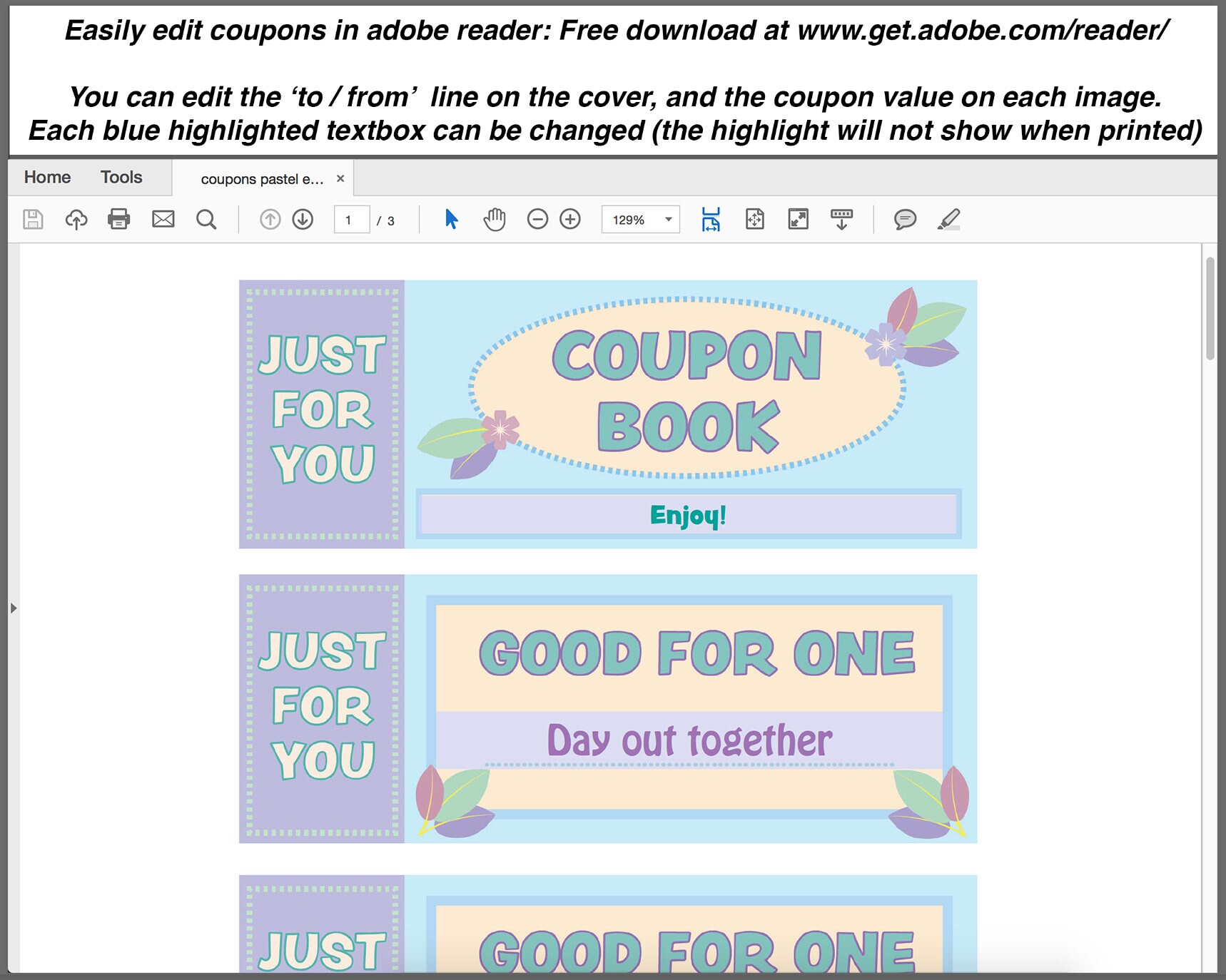 Printable Coupons Pastel editable PDF Instant Download - Etsy
