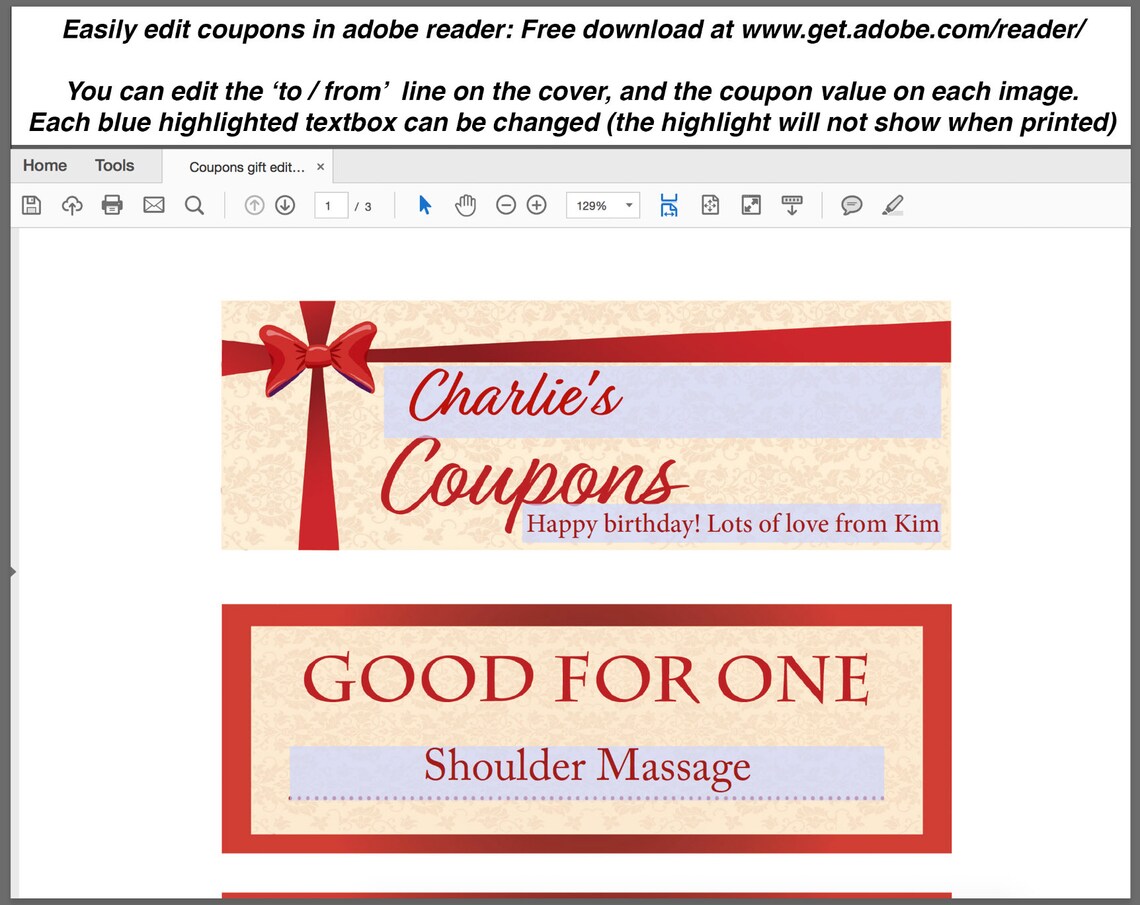 Printable Coupons 'gift' (editable PDF) Instant Download - Etsy