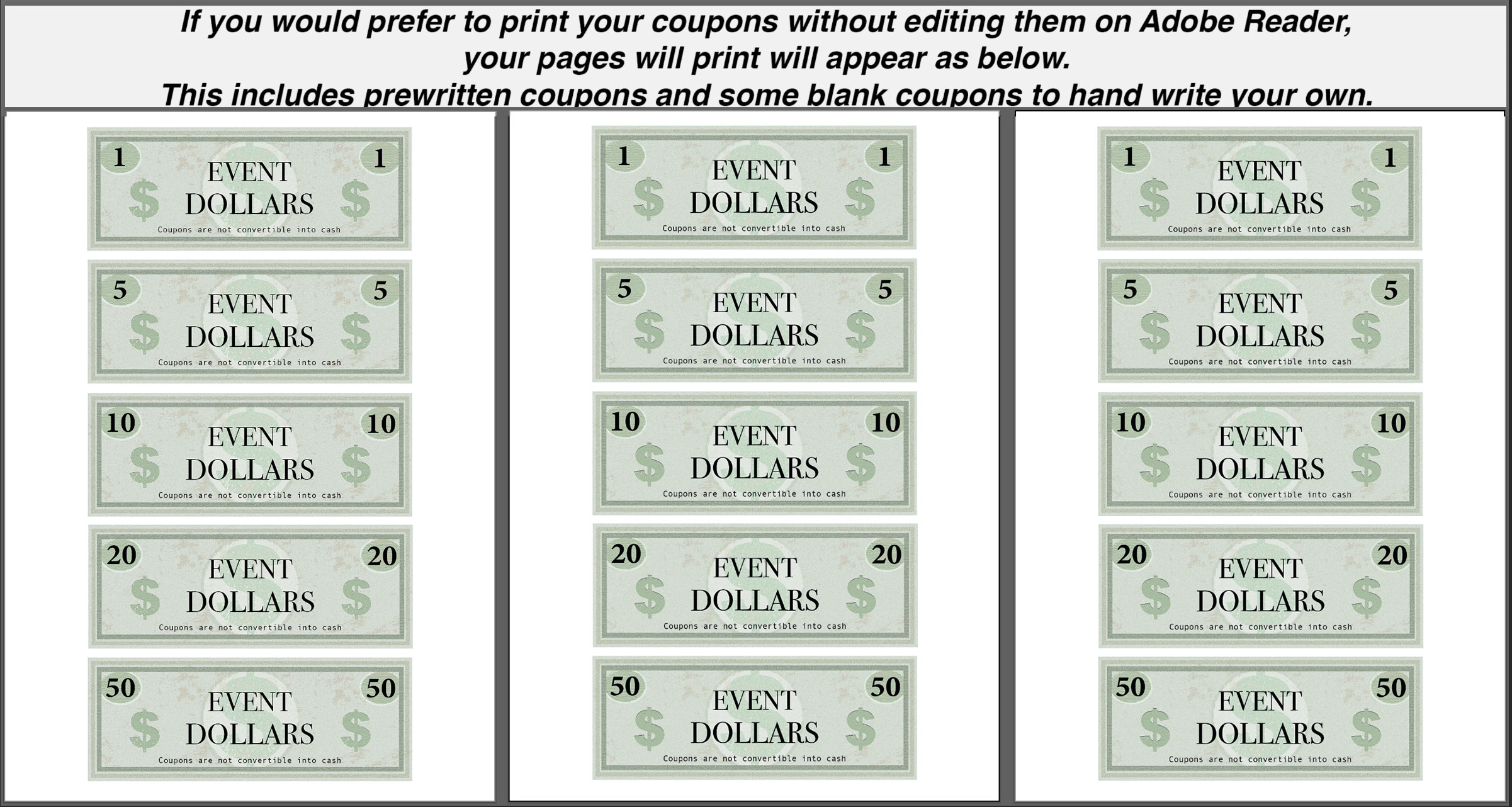 Printable 'dollars' V2 (editable PDF) Instant Download - Etsy