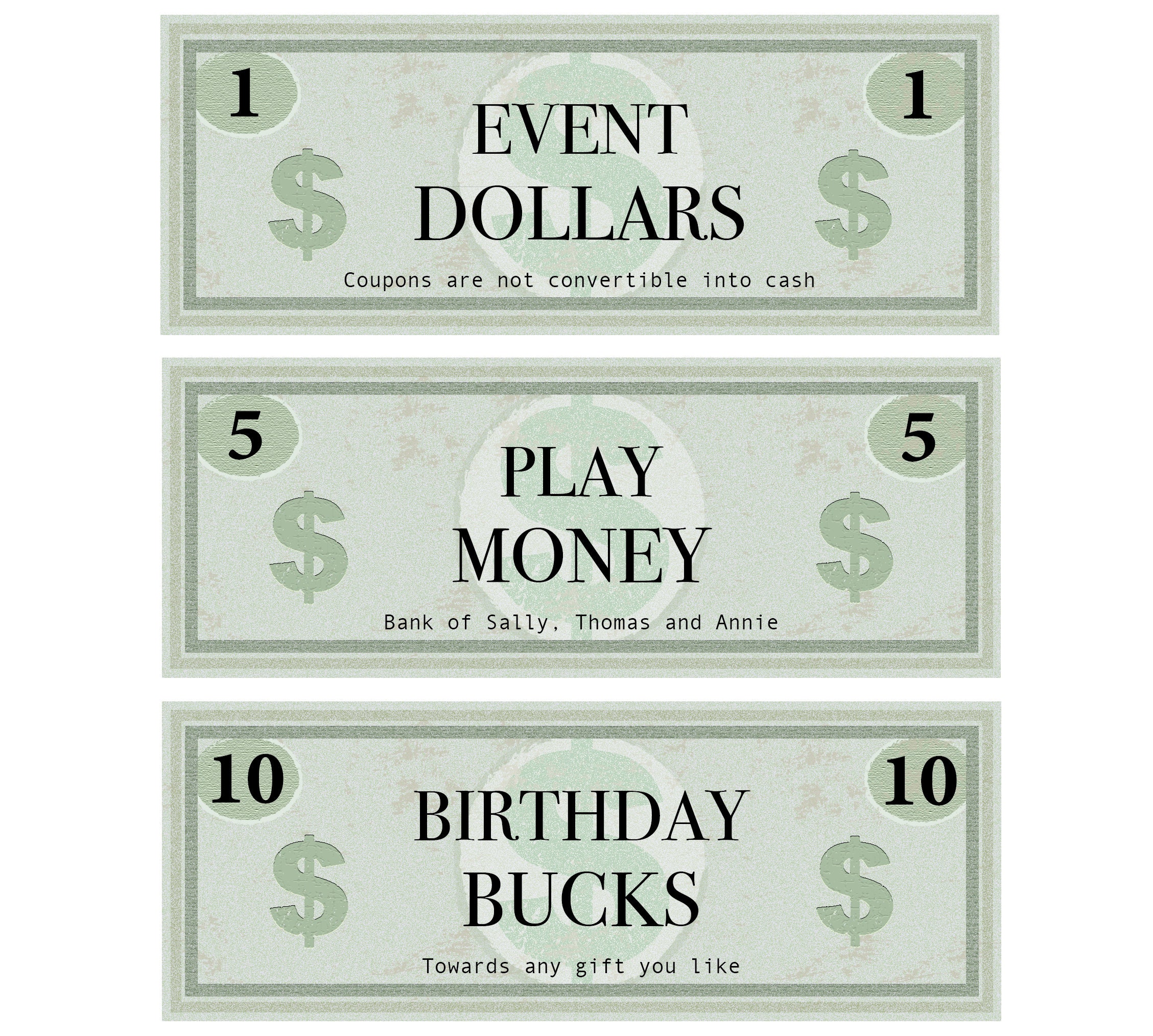 Printable 'dollars' V2 (editable PDF) Instant Download - Etsy