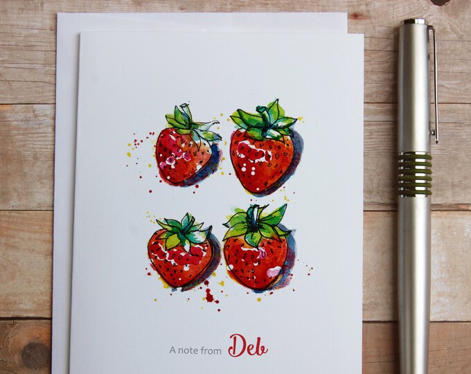 Personalized Strawberry Note Cards - Summer Note Cards, Summer Hostess ...