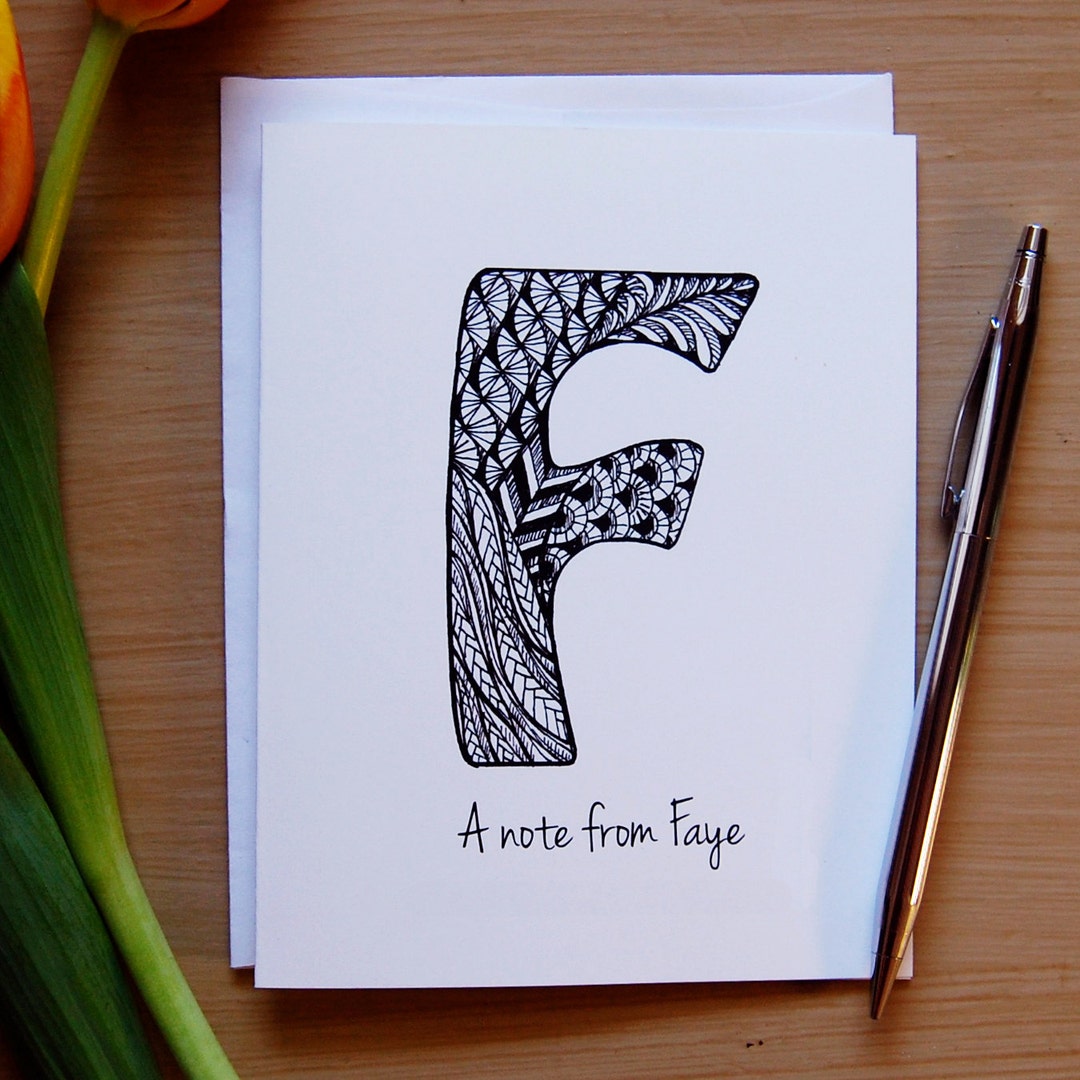Personalized Note Cards F, Monogram Zentangle Note Card, Thank You Note ...