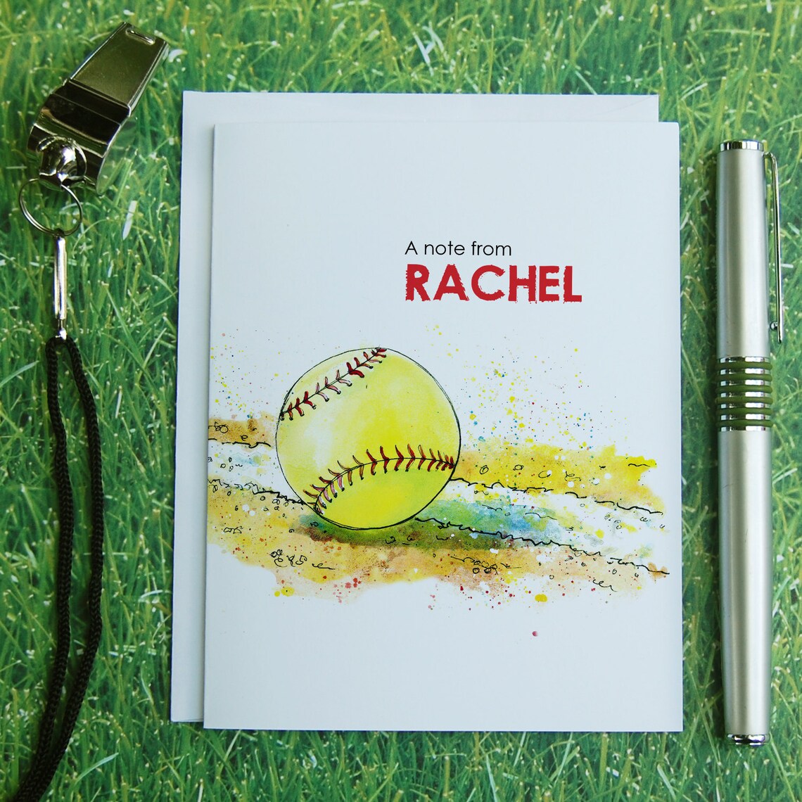 Personalized Softball Note Cards Watercolor Softball Card - Etsy