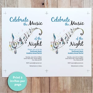 Music Celebration Invitation - Music Recital, Musical Event, Editable ...