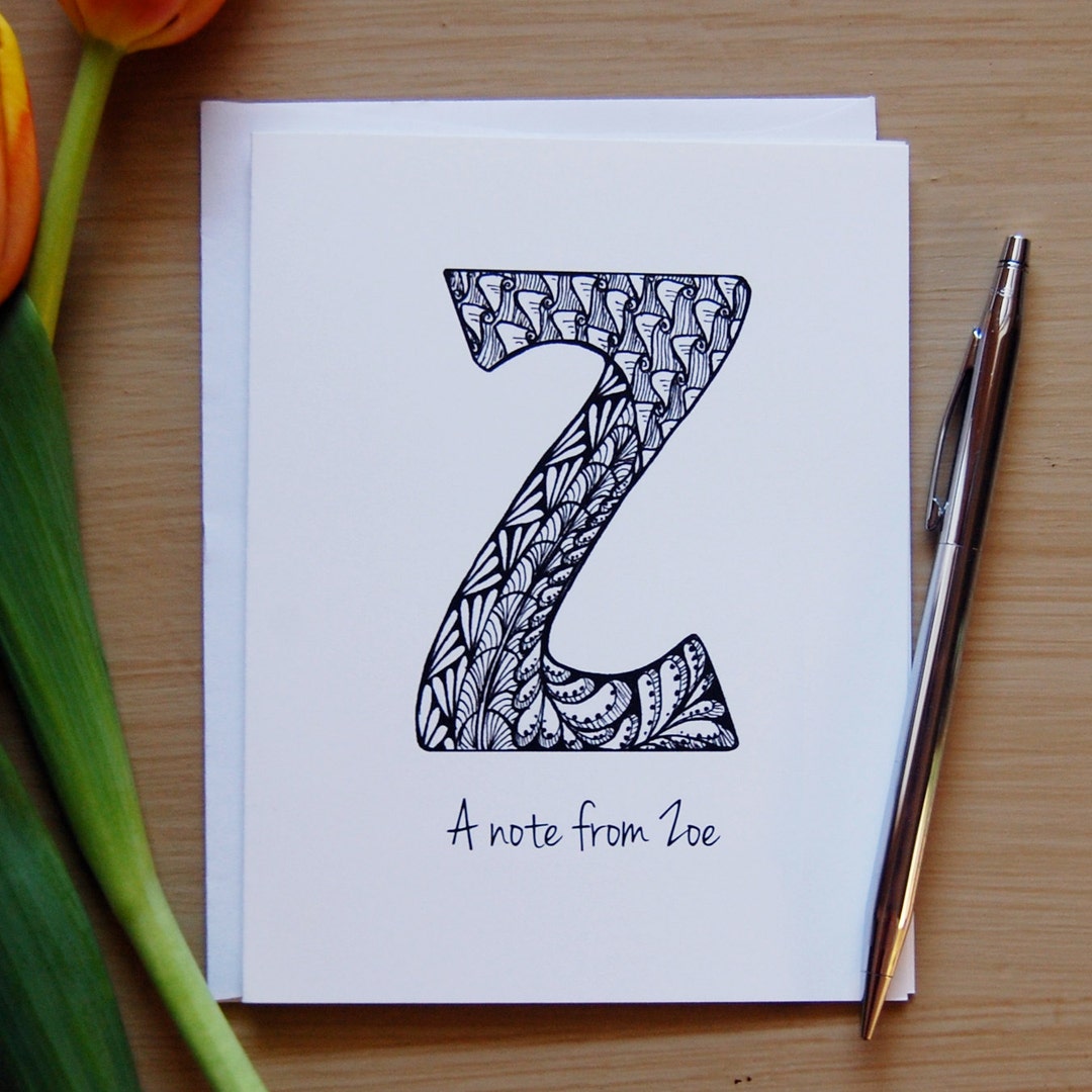 Personalized Note Cards Z, Monogram Zentangle Note Card, Thank You Note ...