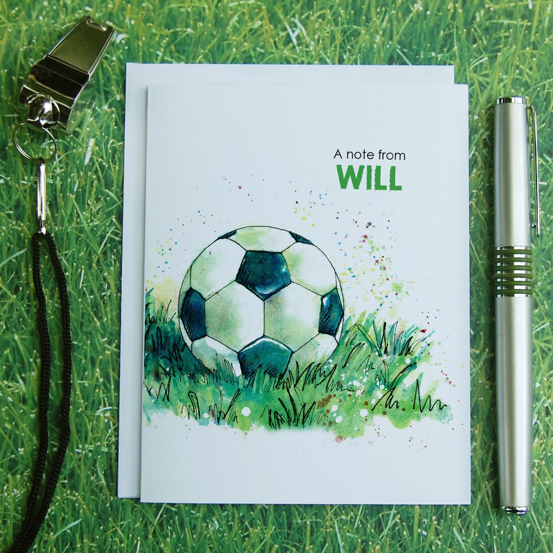 Personalized Soccer Note Cards, Watercolor Soccer Card, Thank You Note ...
