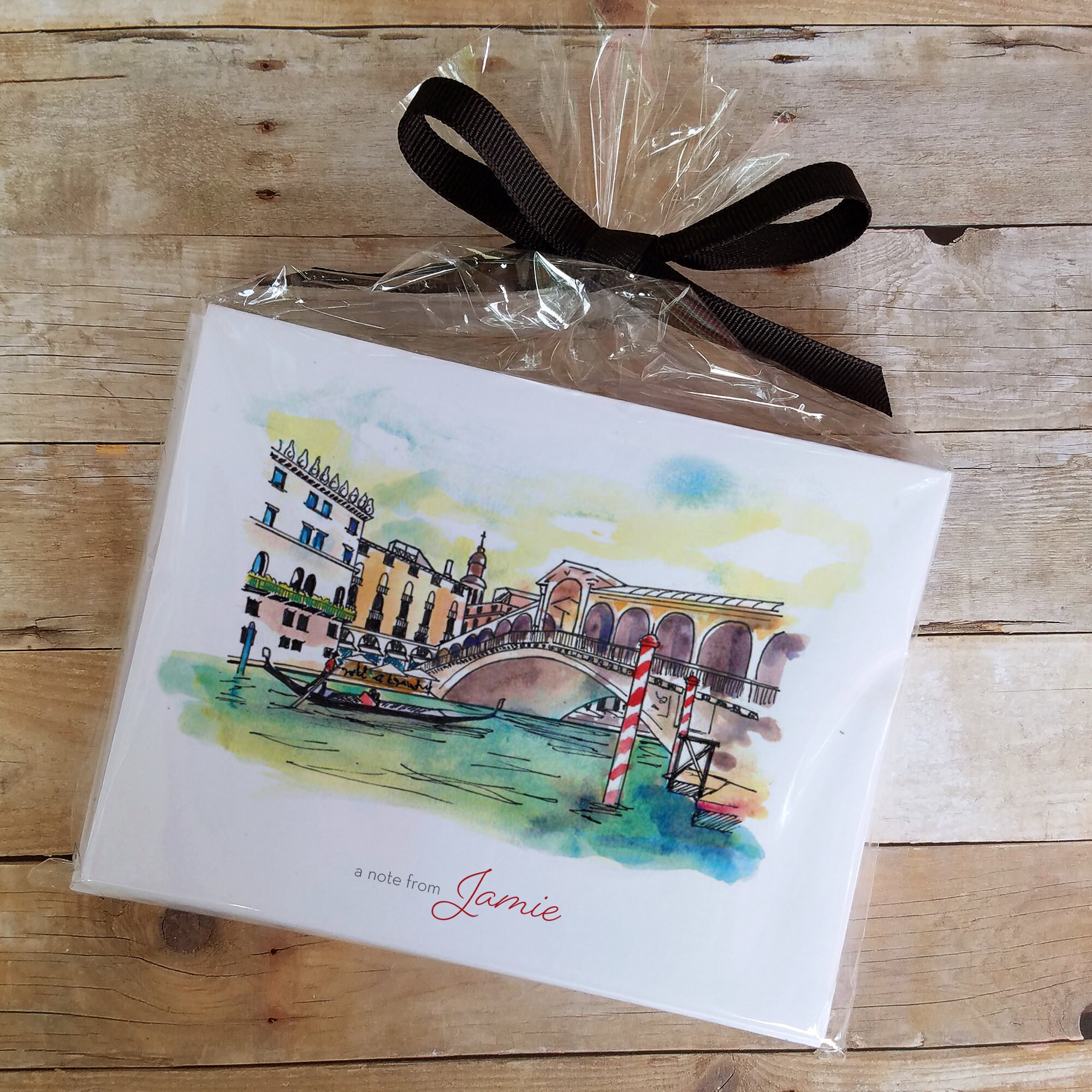 Personalized Venice Note Cards - Custom Venice, Italy Gondola on the ...