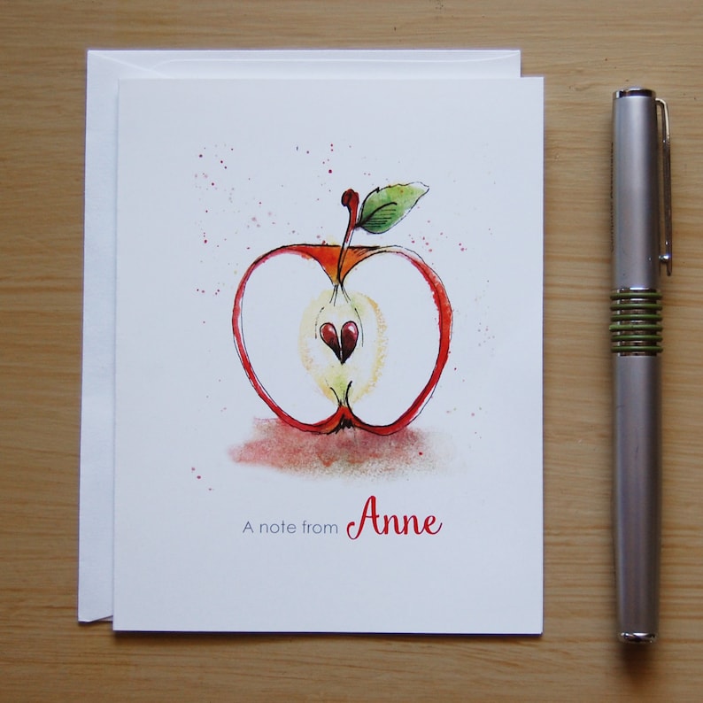 Personalized Apple Note Cards Watercolor Apple Thank You - Etsy