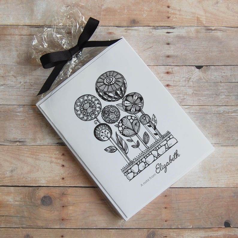 Personalized Zentangle Flower Garden Note Cards Garden Thank - Etsy