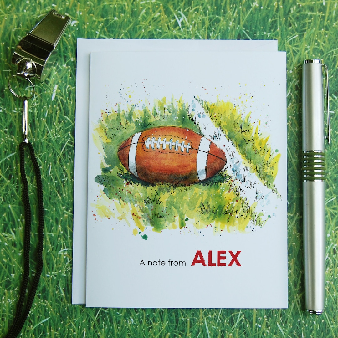 Personalized Football Note Cards, Watercolor Football Card, Thank You ...
