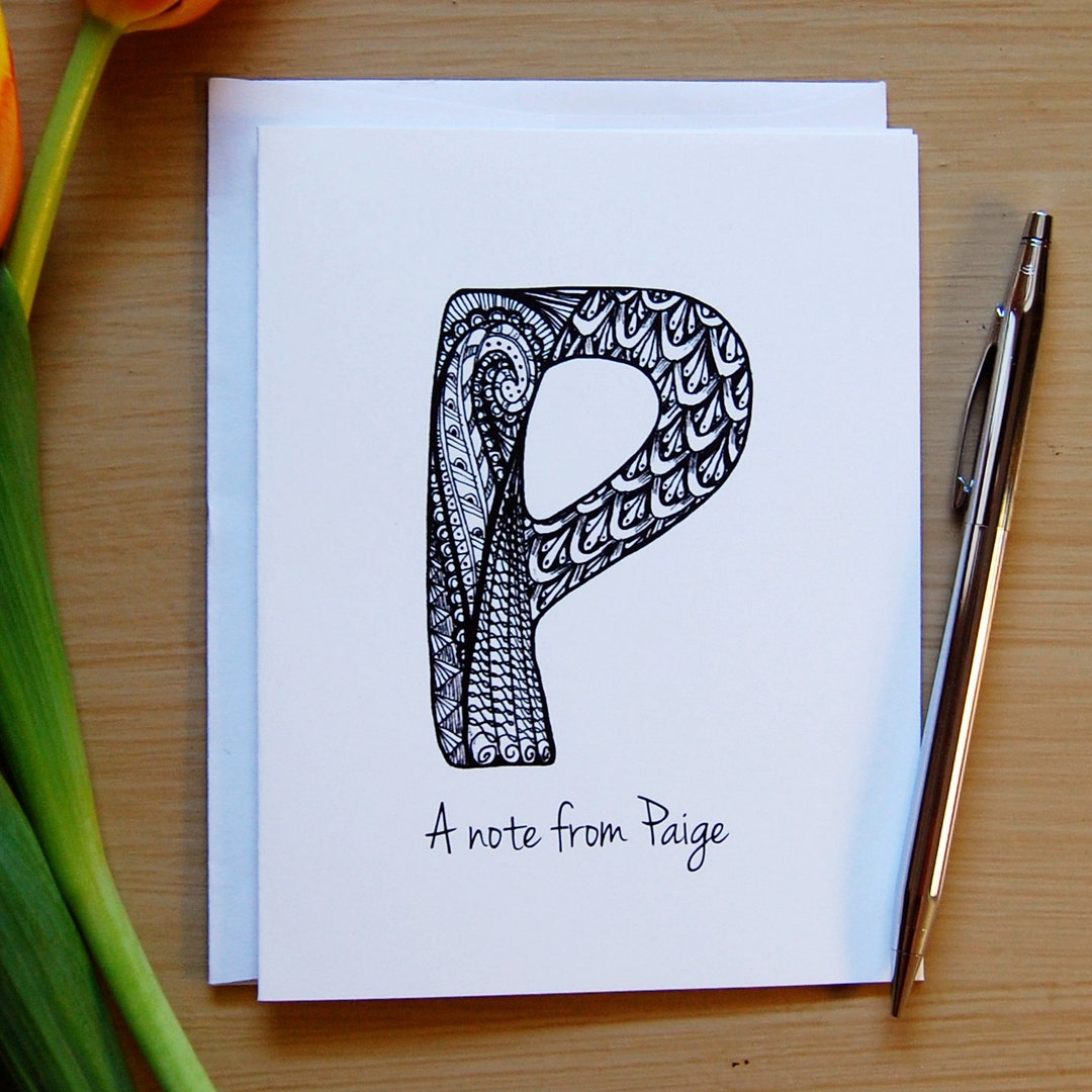 Personalized Note Cards P, Monogram Zentangle Note Card, Thank You Note ...