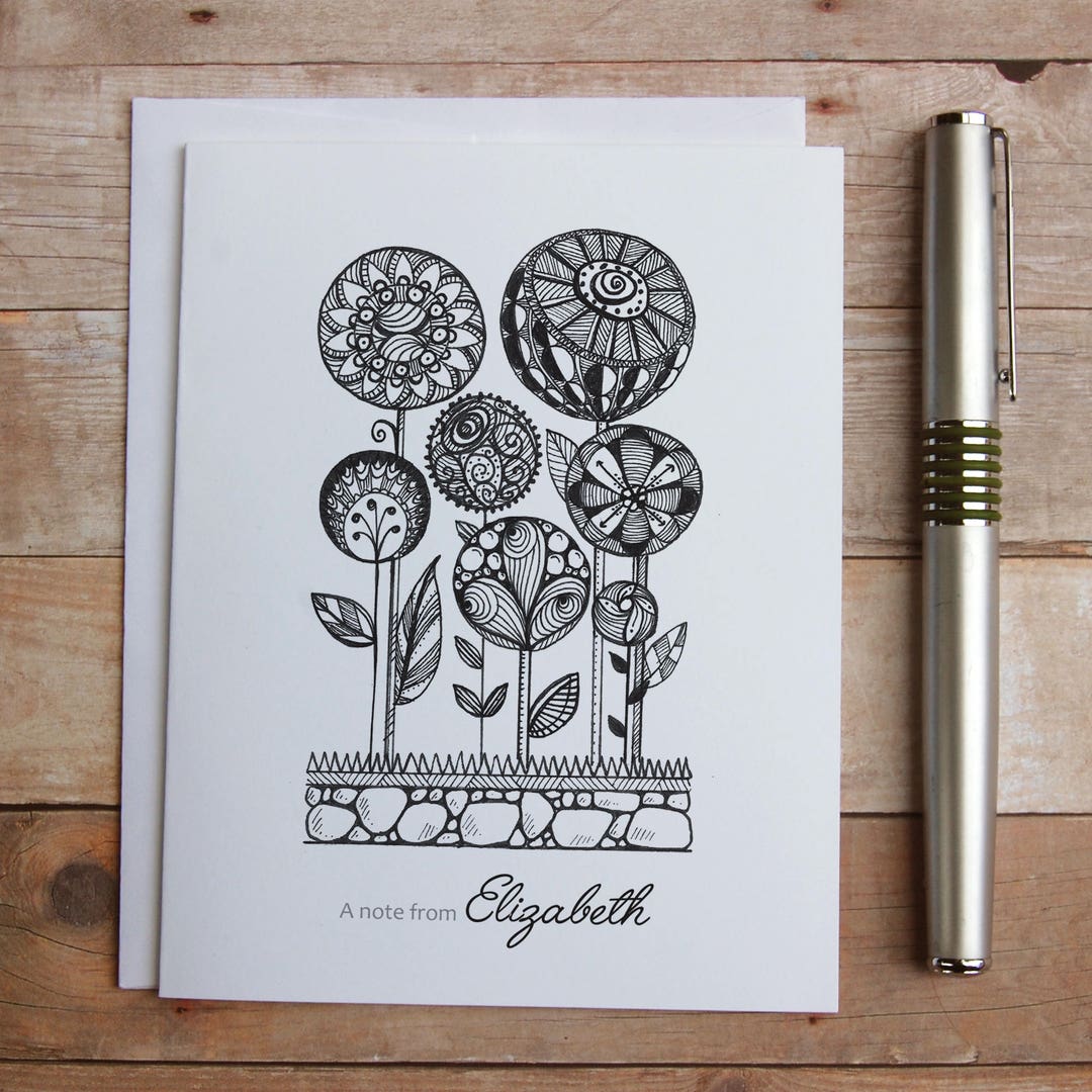 Personalized Zentangle Flower Garden Note Cards - Garden Thank You ...