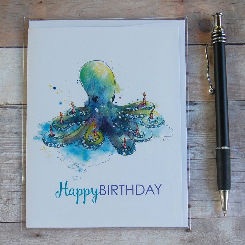 Octopus Birthday Card - Quirky Birthday, Unique Nautical Birthday ...