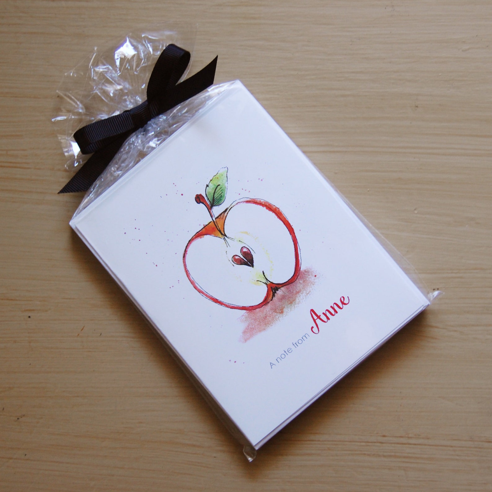 Personalized Apple Note Cards, Watercolor Apple, Thank You Note ...