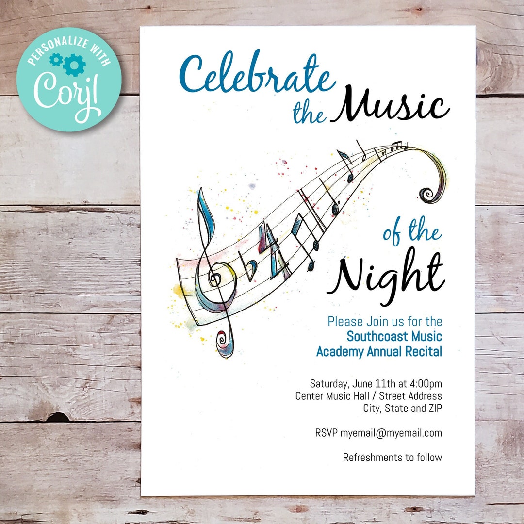 Music Celebration Invitation - Music Recital, Musical Event, Editable ...