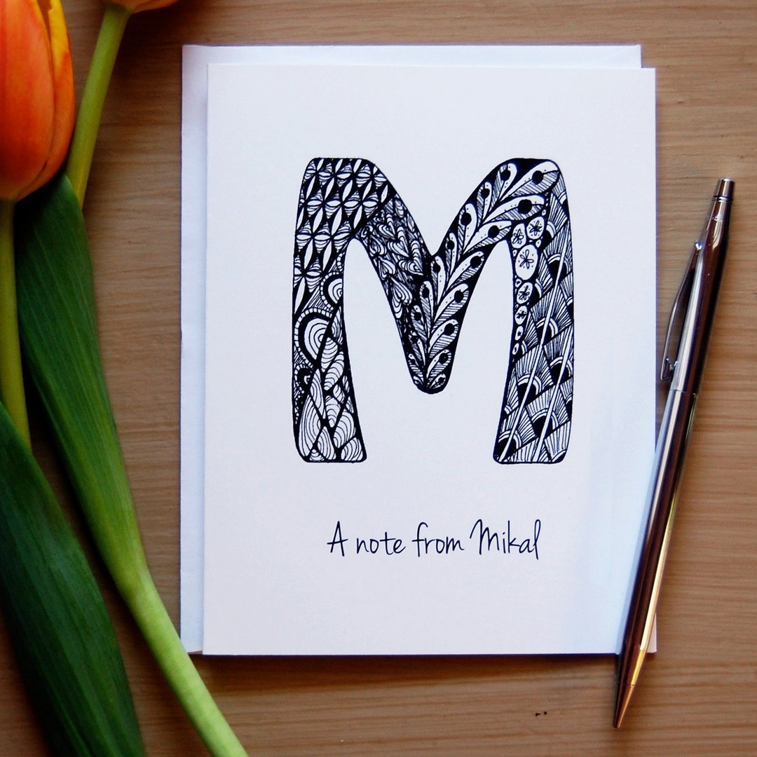 Personalized Note Cards M, Monogram Zentangle Note Card, Thank You Note ...