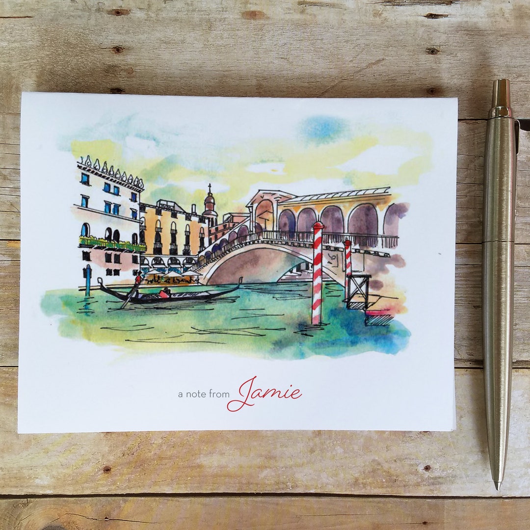 Personalized Venice Note Cards - Custom Venice, Italy Gondola on the ...